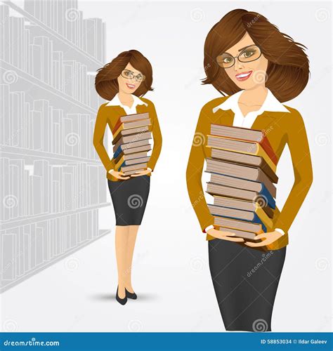 Librarian Holding Stack Of Books Stock Vector Image 58853034