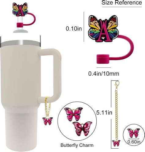 Velaco 4 Fundas Para Popote Con Inicial De Mariposa Y Accesorios De