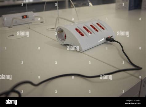 Electrical Distribution Box Or Adapter On A Desk In An Office Center One Of Usb Ports Is Taken