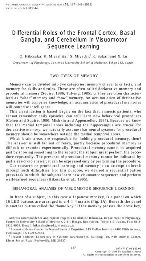 Pdf Differential Roles Of The Frontal Cortex Basal Ganglia And