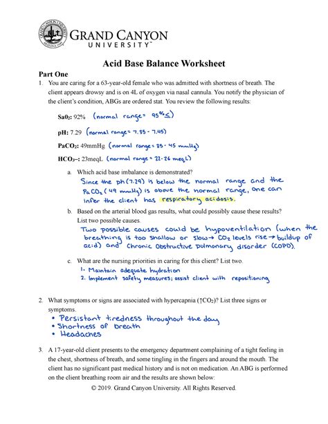 Nsg 320 Acid Base Balance Worksheet Acid Base Balance Worksheet
