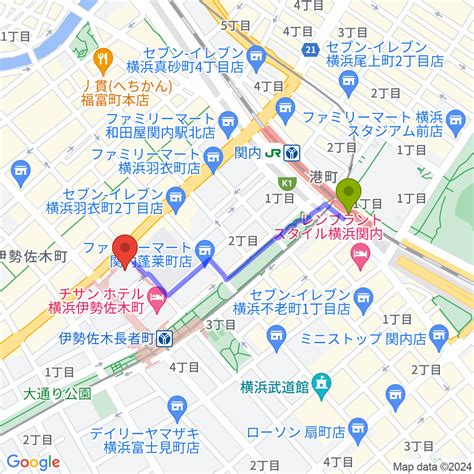 関内駅から横浜ラジアントホールへのルートマップ Mdata