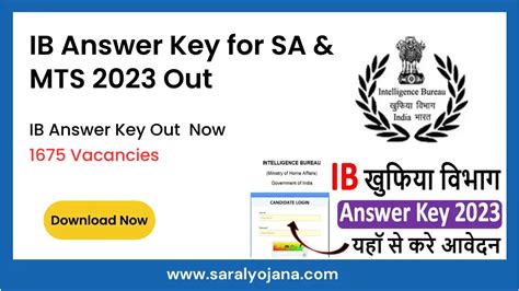 Ib Answer Key For Sa And Mts Recruitment 2023 Out
