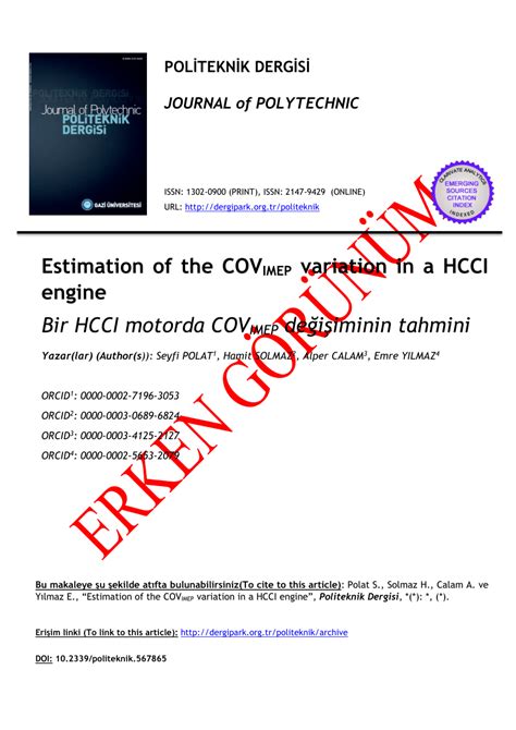 Pdf Estimation Of The Covimep Variation In A Hcci Engine