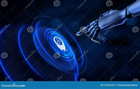 machine learning artificial intelligence neural network robot hand pressing button 3d render