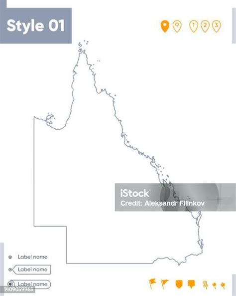 Queensland Australie Carte Des Traits Isolée Sur Fond Blanc Plan De La
