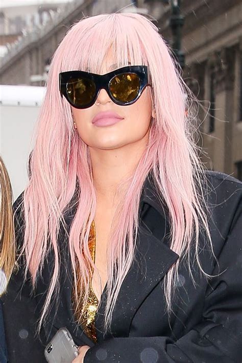 Kylie Jenner Wavy Pink Choppy Bangs Messy Uneven Color Hairstyle