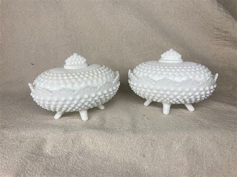 Vintage 5 Tall Fenton White Hobnail Milk Glass Lidded Etsy