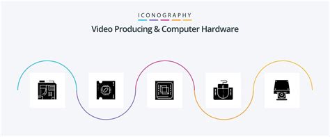 Video Producing And Computer Hardware Glyph 5 Icon Pack Including Dvd Mouse Interface Chip
