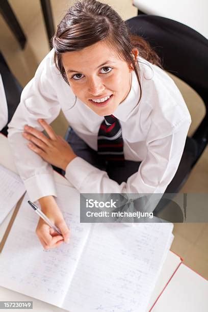 고등학교 여자아이 공부 고등학교에 대한 스톡 사진 및 기타 이미지 고등학교 공중 뷰 교복 Istock