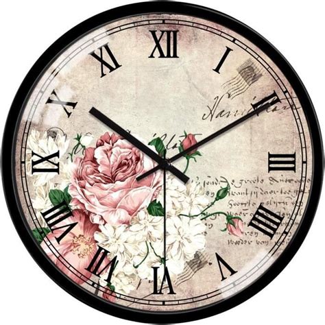 Silencieux Non Coutil Vintage Fower Design Horloge Murale Romaine En