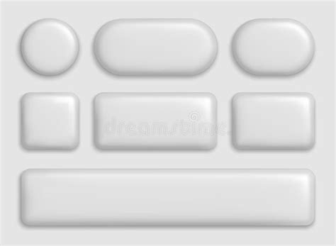 3d White Buttons Plastic Rectangle And Circle Interface Elements With