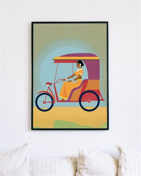 Indian Woman Rickshaw Print Desi Art Indian Woman South Asian Print
