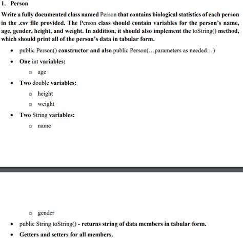 Solved Code In Java I Already Have The Person Class For Chegg