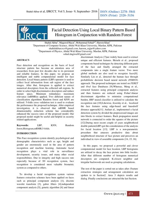 pdf facial detection using local binary pattern based histogram in