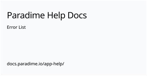 Error List Paradime Help Docs