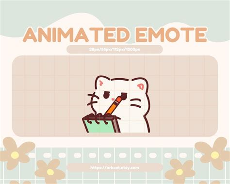 White Cat Taking Notes Emote Writing Intensely And Nodding Animated