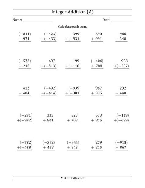 Three Digit Integer Addition Vertically Arranged A