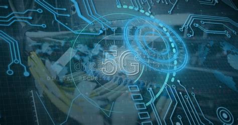 Image Of 5g Data Processing Over Caucasian Female It Engineer Fixing Cables Of Computer Server