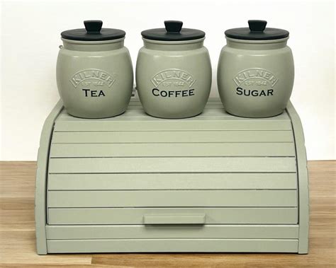 Sage Green Tea Coffee Sugar Canisters Set With Optional Bread Bin