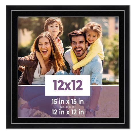 12x12 Frame Black With Black Picture Mat For 12x12 Photo Black 15x15