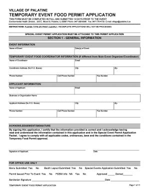 Fillable Online TEMPORARY EVENT FOOD PERMIT APPLICATION Fax Email Print PdfFiller