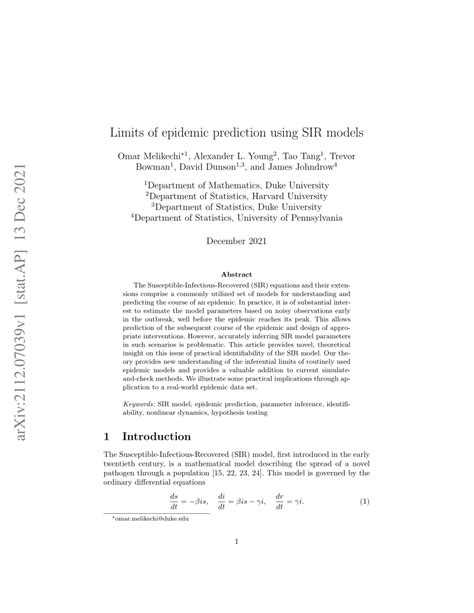 Pdf Limits Of Epidemic Prediction Using Sir Models