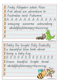 Handwriting Copy Cards Queensland Linked Modern Cursive Font Yr 3 4