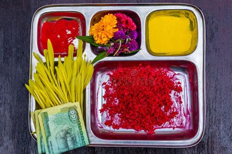 Tika And Jamara Plate For Dashain Festival Stock Image Image Of Asian