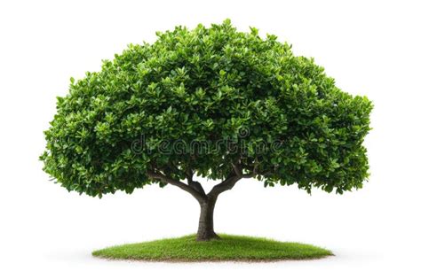 Green Tree With Rounded Crown Growing On Grass Lawn Stock Illustration