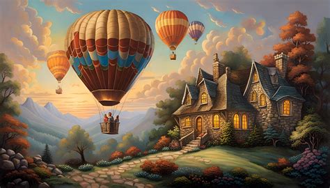 Download Ai Generated Hot Air Balloon Village Royalty Free Stock