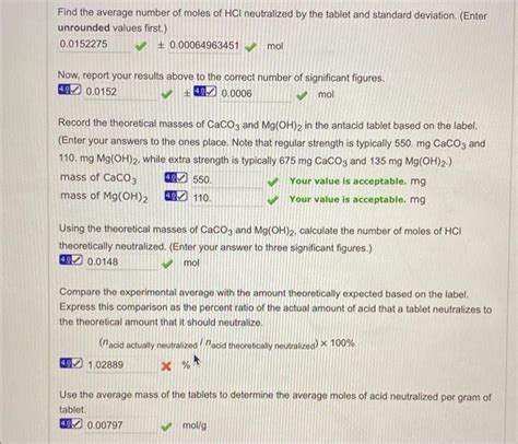 Solved Find The Average Number Of Moles Of HCl Neutralized Chegg Com