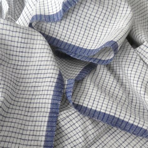 Fabric Grid Pattern Blue On White With Blue Borders Khadi Cotton