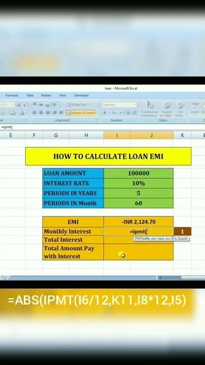 Loan Emi Calculate In Excel Shorts Exceltutorial Exceltricks