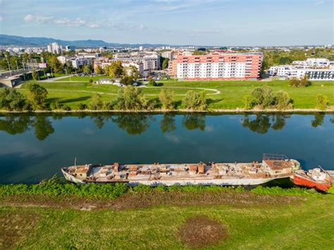 Premium Photo Drone Perspective Of Sava River Embankment With New