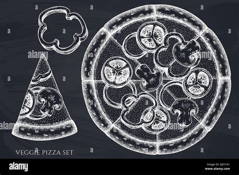 Pizza Hand Drawn Vector Illustrations Collection Chalk Veggie Pizza