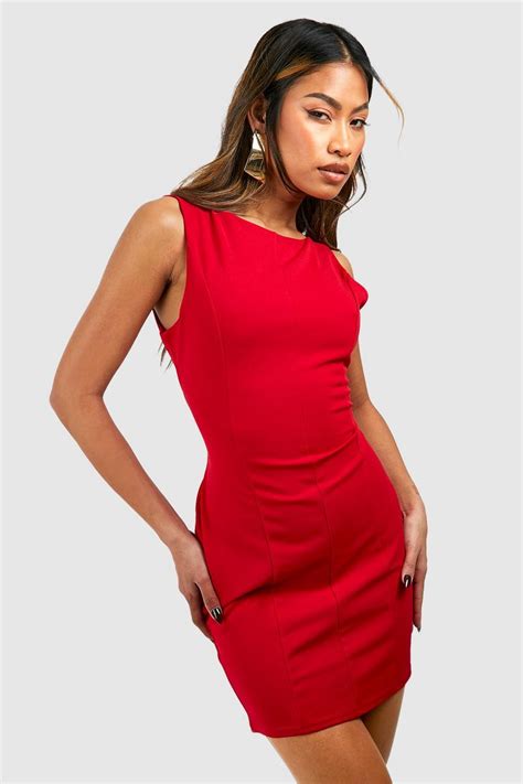 Crepe Boat Neck Mini Dress Boohoo Usa