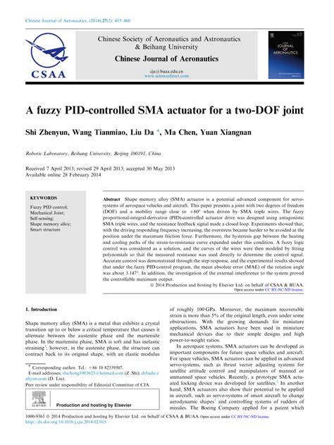Pdf A Fuzzy Pid Controlled Sma Actuator For A Two Dof Joint