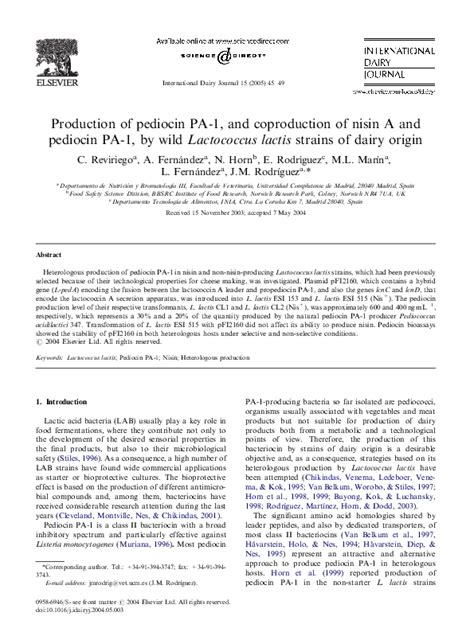 Pdf Production Of Pediocin Pa 1 And Coproduction Of Nisin A And