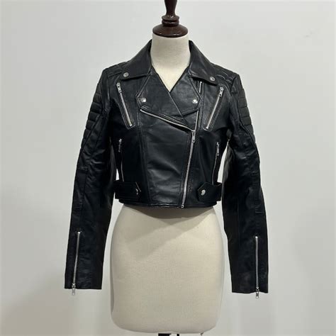 Leather Biker Jacket Women Black Etsy