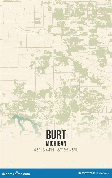 Retro Us Map Of Burt Lake Michigan Vintage Street Map Royalty Free