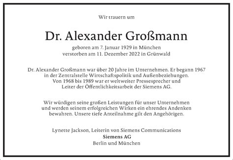 Traueranzeigen Von Alexander Großmann Frankfurter Allgemeine Lebenswege