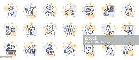 웹 앱에 대한 예방 접종 발표 배달 할인 및 우울증 치료 라인 아이콘의 개요 세트 벡터 3차원 형태에 대한 스톡 벡터 아트 및 기타 이미지 3차원 형태 건강관리와 의술