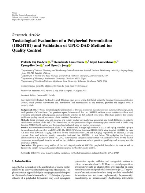 Pdf Toxicological Evaluation Of A Polyherbal Formulation 18kht01 And Validation Of Uplc Dad
