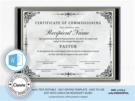 Editable Certificate Of Commissioning Editable With Canva Or Etsy
