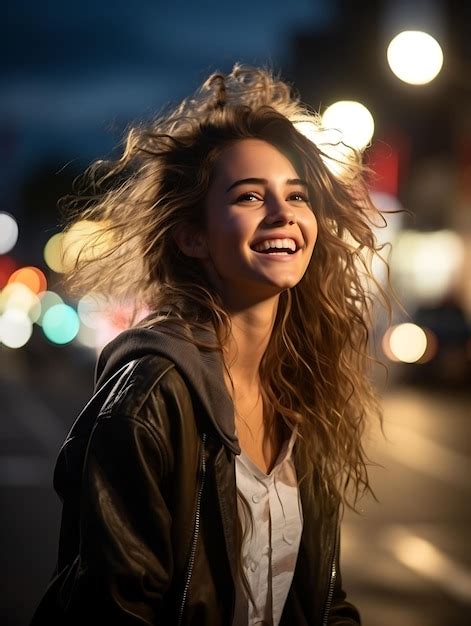 Premium Ai Image A Girl Video Chatting On A Laptop Grinning And