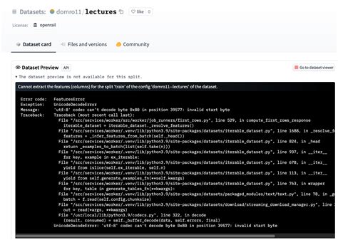 Dataset Viewer Issue For Domro11lectures · Issue 946 · Huggingfacedataset Viewer · Github
