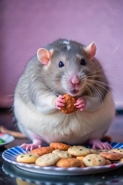 A Fat Rat Named Drucilla Is Eating Candy And Cookies Premium Ai