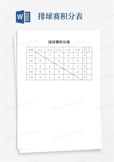 排球赛积分表Word模板下载 编号ldkyzbmk 熊猫办公