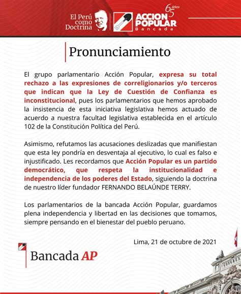 Acción Popular Rechaza “tajantemente Cualquier Moción De Vacancia